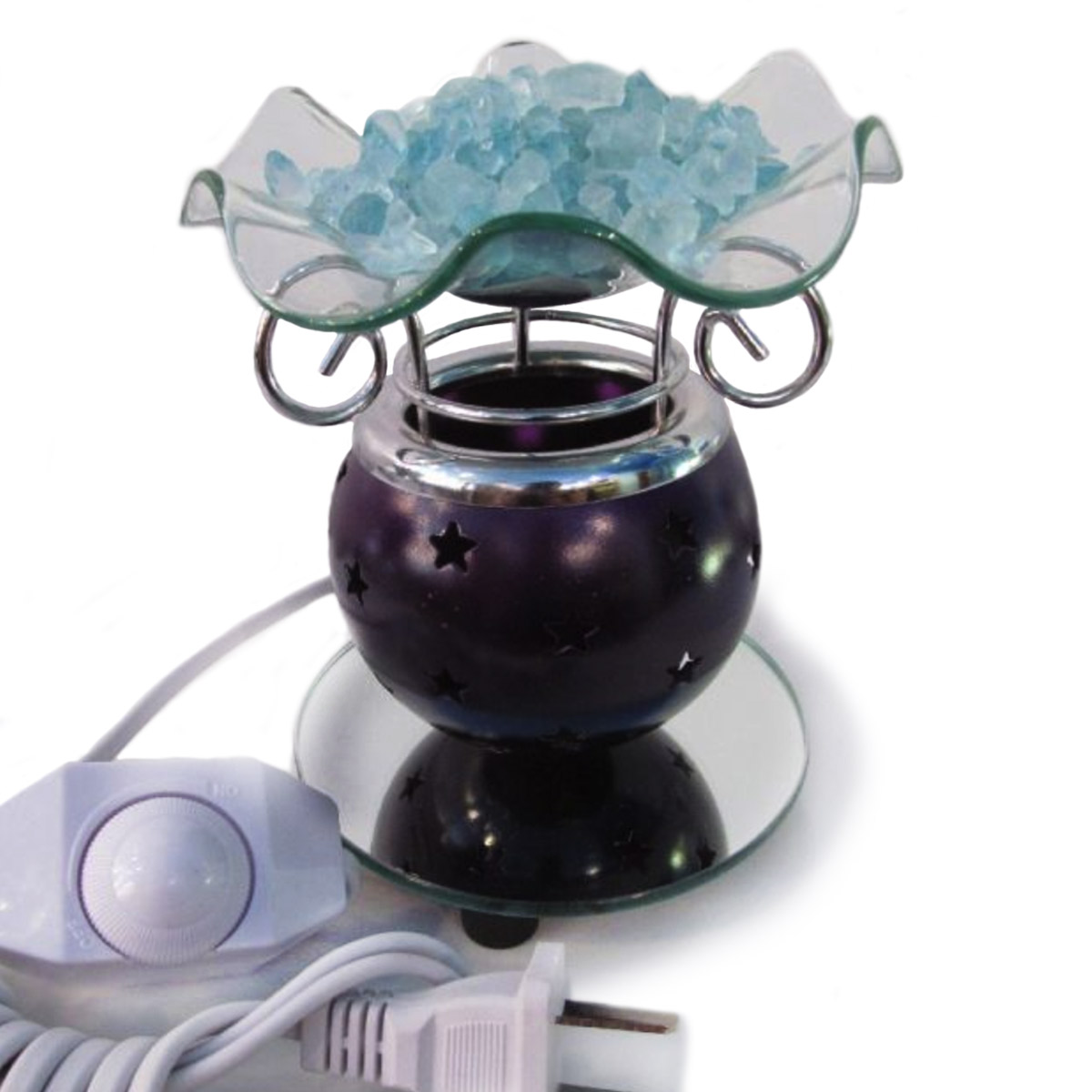 5.25" Electric Blue Star Glass Diffuser Clear Dish | Aroma-Burner.com