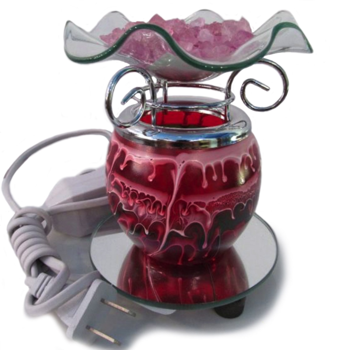 5.25" Electric Red Glass Diffuser Clear Dish & Dimmer | Aroma-Burner.com