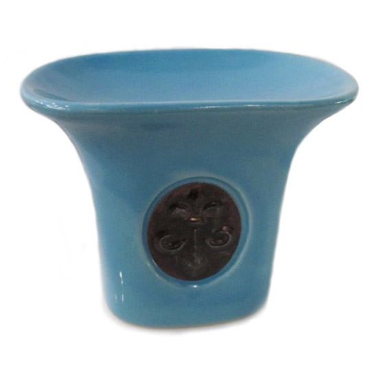 4" Ceramic Blue Diffuser with Fluer de Lis Gold Charm | Aroma-Burner.com