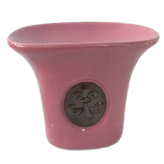 4" Ceramic Pink Diffuser with Fluer de Lis Gold Charm | Aroma-Burner.com